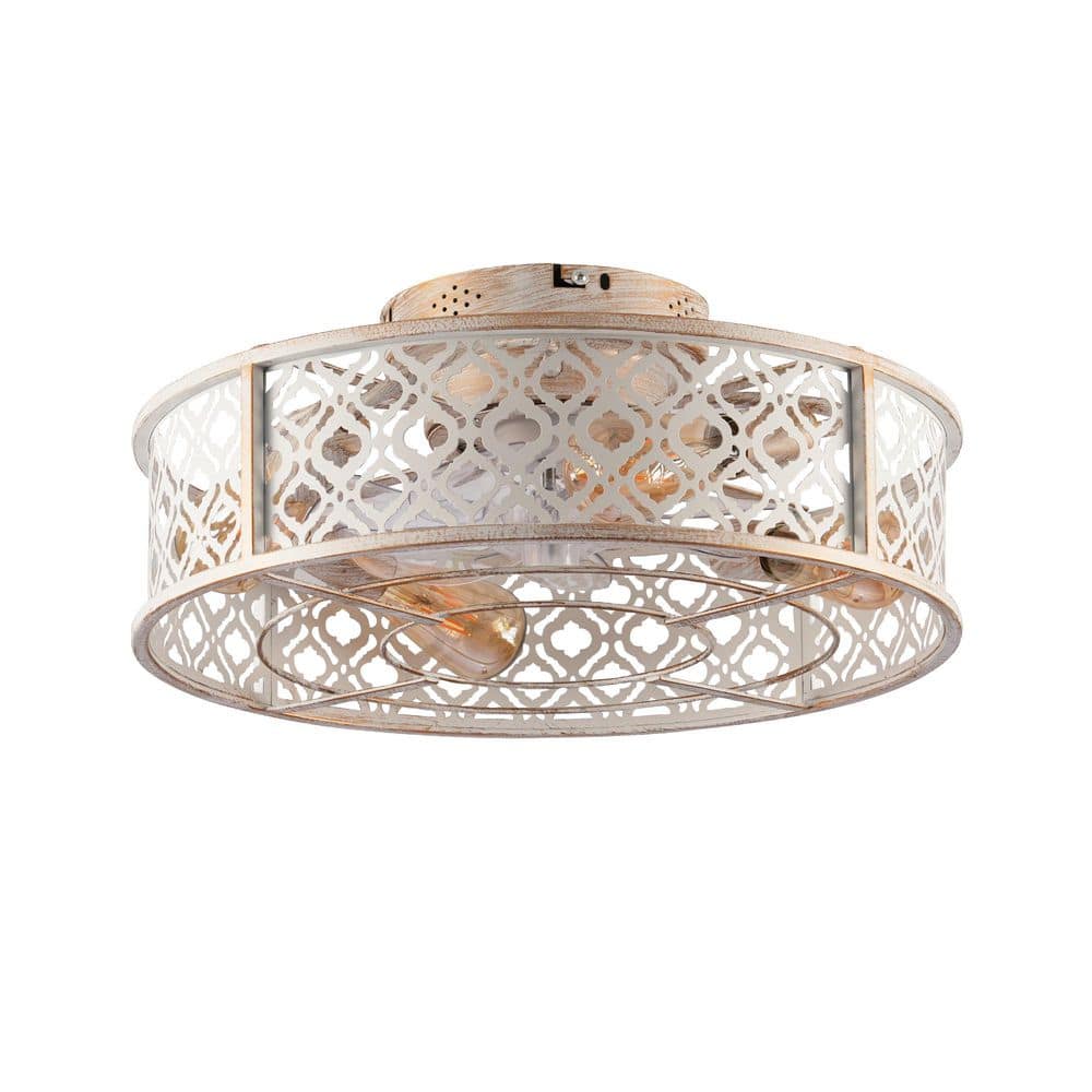 Tidoin 20 in. Retro White Flush Mount Caged Ceiling Fan with Remote ...