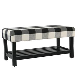 Homepop Black Plaid Decorative Bench with Wooden Storage K7643-F2262