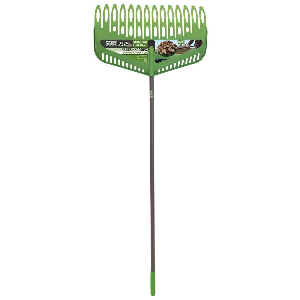 Ames 24 in. Wide 54 in. Fiberglass Handle Flip Scooping Leaf Rake 10000 ...