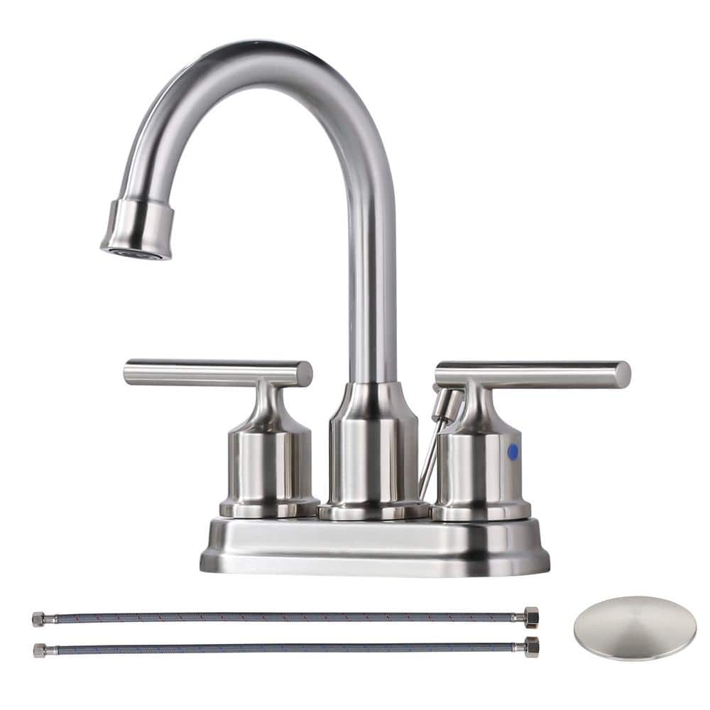 AVITAS 4 in. Centerset Double Handle High Arc Bathroom Faucet with Lift ...