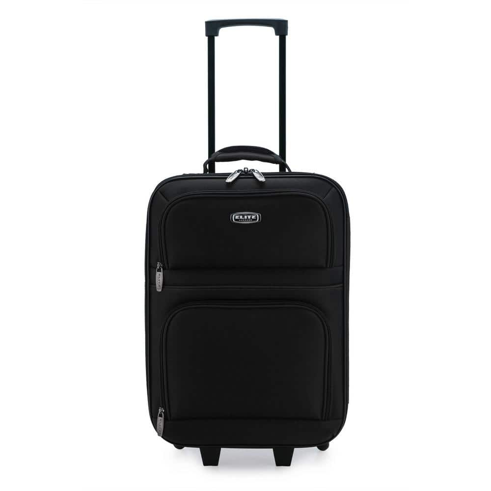 ELITE LUGGAGE 19.5 in. Black Carry-On Rolling Suitcase with Protective ...