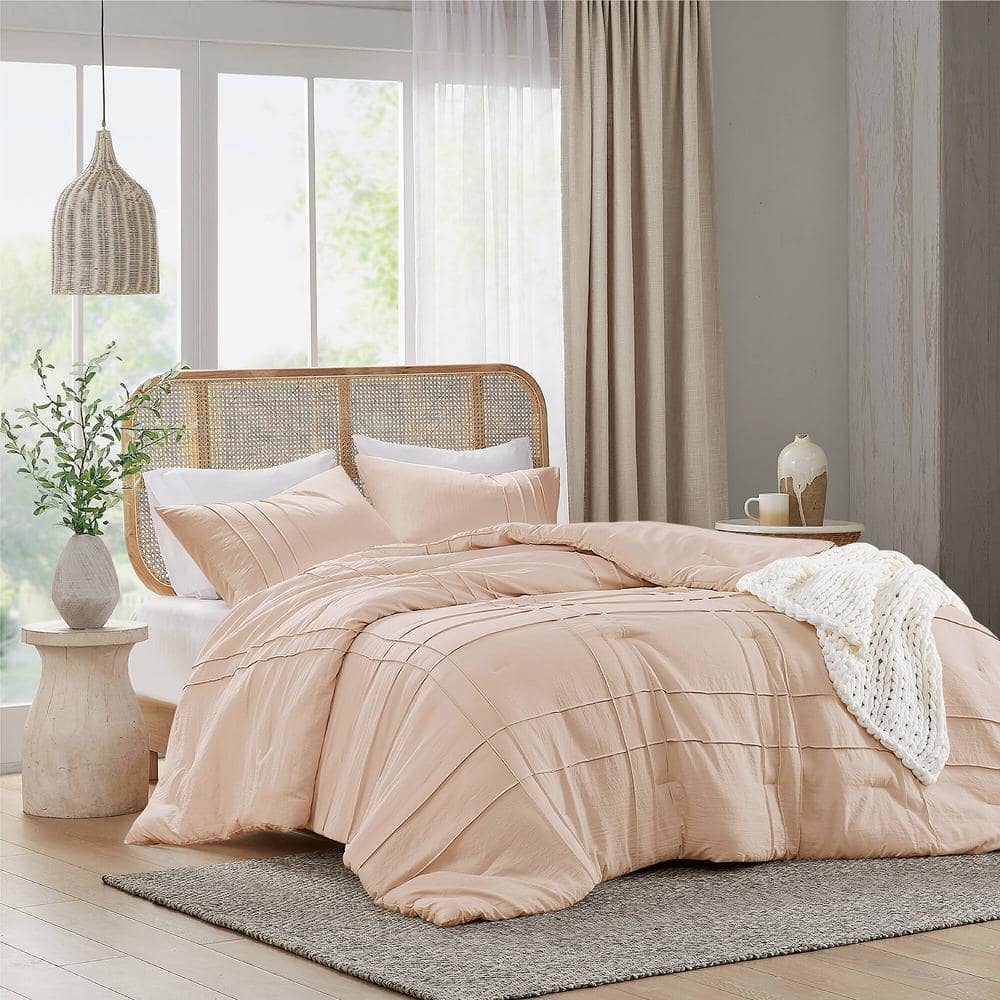 510 Design Porter 3-Piece Blush Microfiber Queen Soft Washed Pleated ...