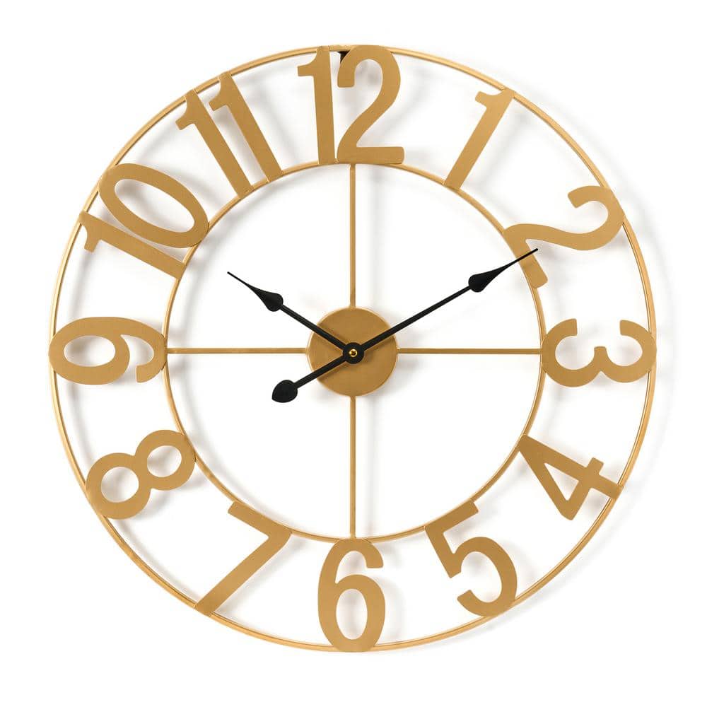 Sorbus Gold Metal Analog Numeral Wall Clock CLK-WAL40N-GLD - The Home Depot