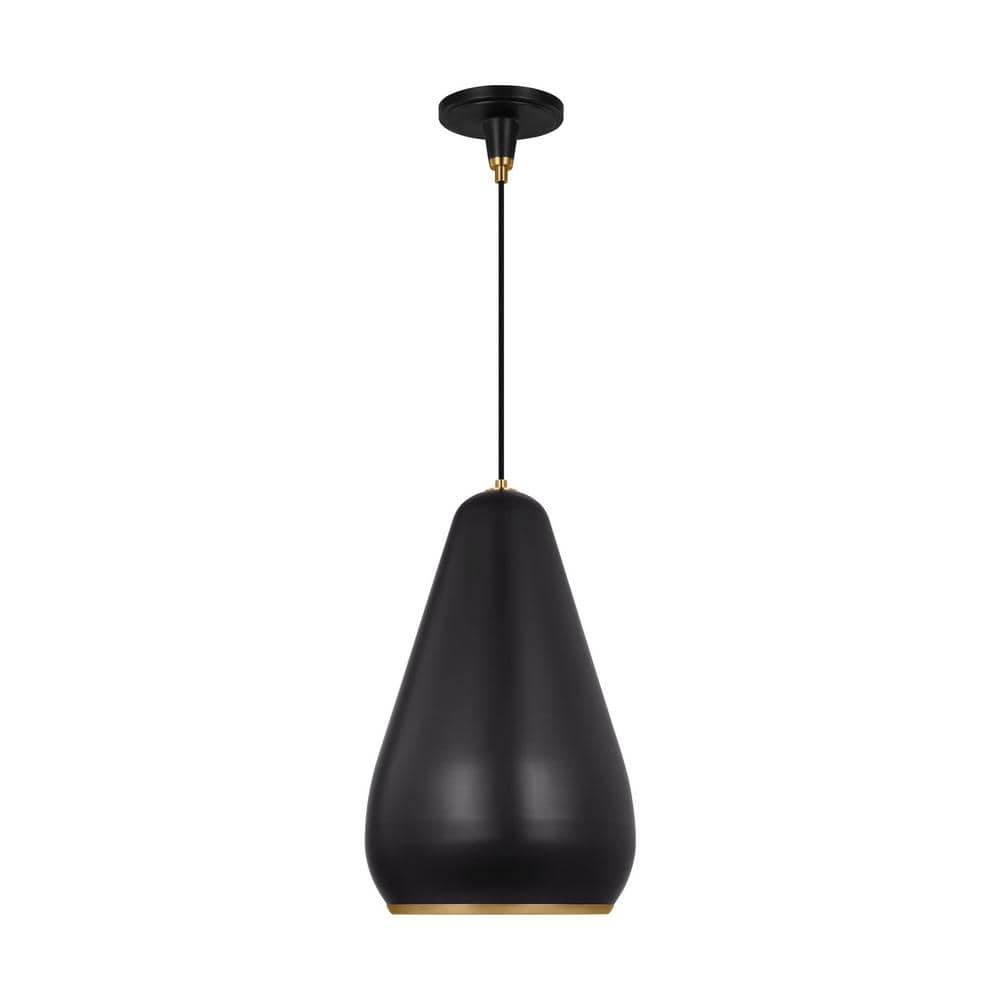 Generation Lighting Clasica 13.375 in. W x 17.5 in. H 1-Light Aged Iron Small Pendant Light with ...