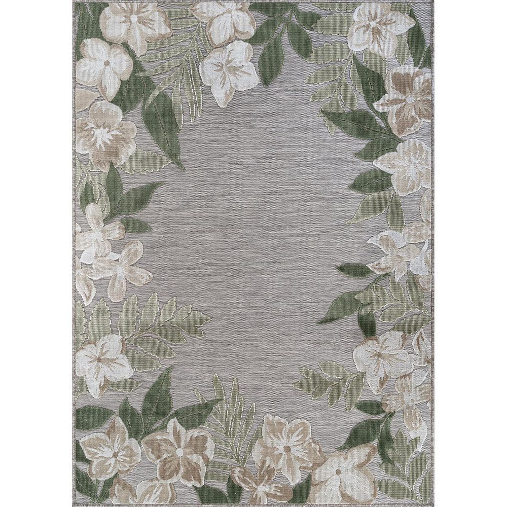 Beverly Rug Eden 5 ft. x 7 ft. Green Washable Border Floral Indoor ...