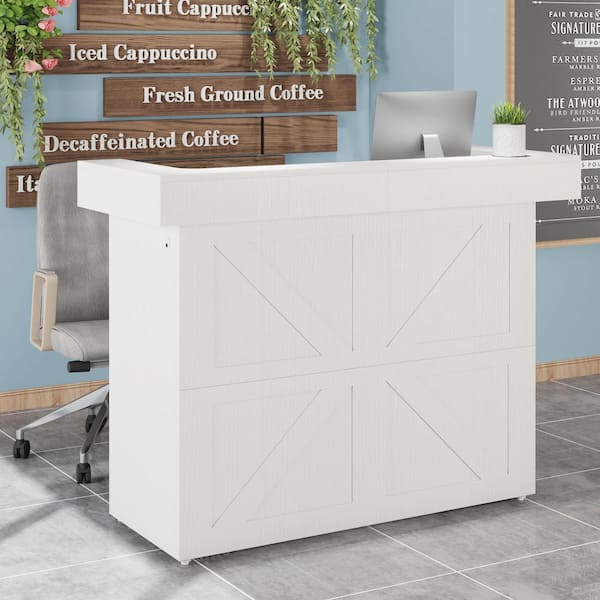Front Desk Wood White Solid Surface Top Information Counter Diamond