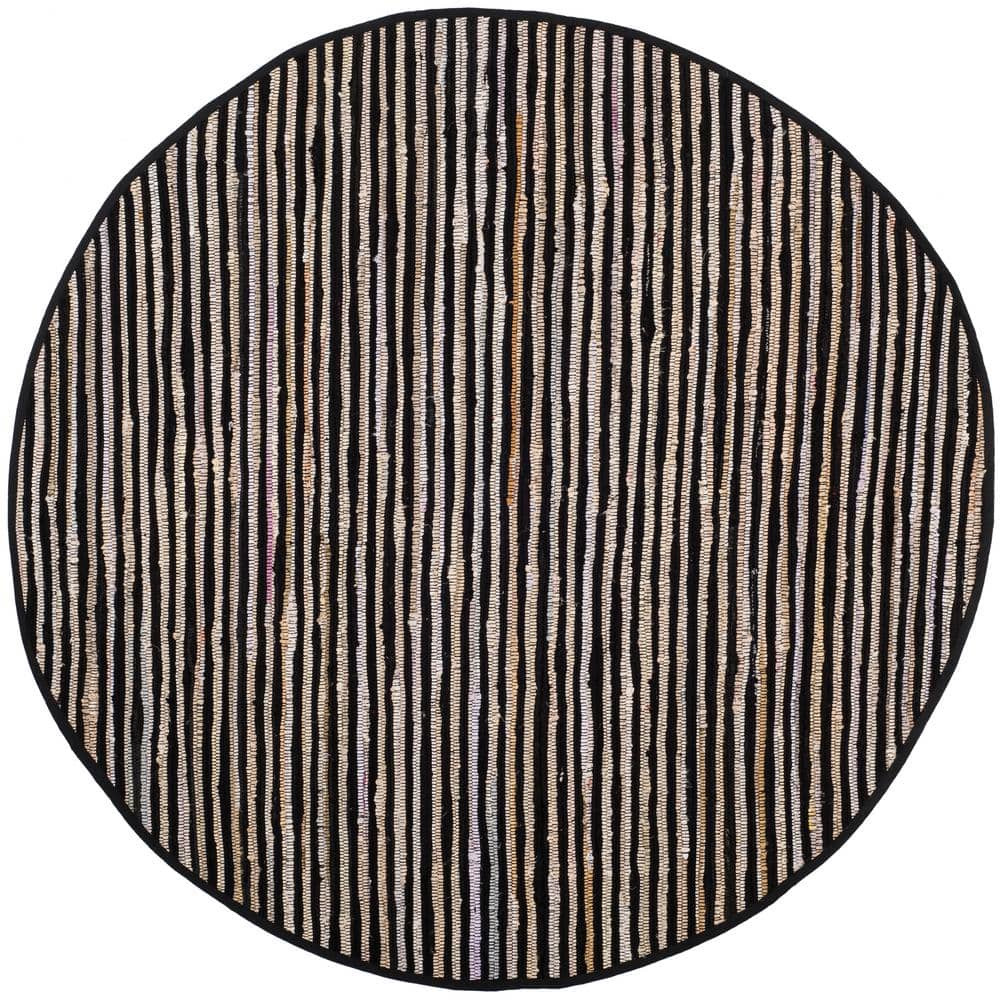 SAFAVIEH Rag Rug Black/Multi 6 ft. x 6 ft. Round Gradient Striped Area ...