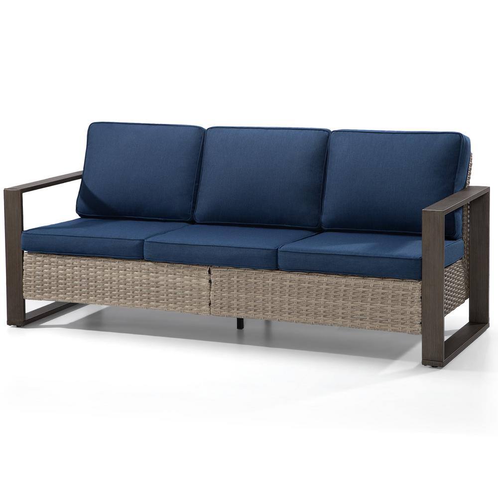 JOYSIDE 3-Seat Wicker Outdoor Patio Sofa Steel Frame Sectional Couch ...