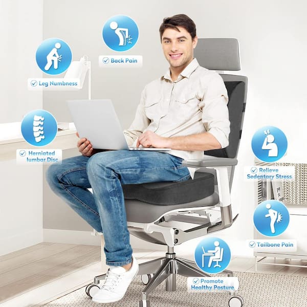 Gray Large Seat Cushion for Office Chair Car Seat Lumbar and Back Support Memory Foam Pillow