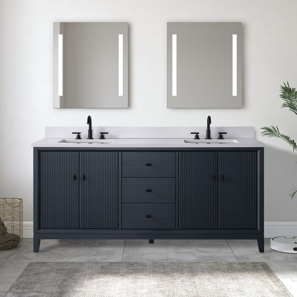 Vanity Art 72 in. W x 22 in. D Double Sink Freestanding Vintage Spruce Blue Bath Vanity Cabinet ...