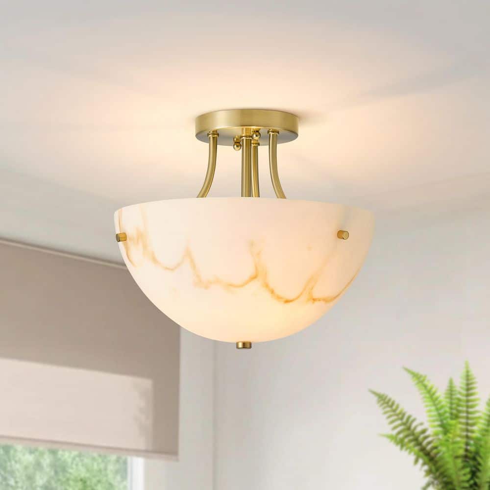 TinHon 12 in. Modern Gold Semi Flush Mount Ceiling Light with Faux ...