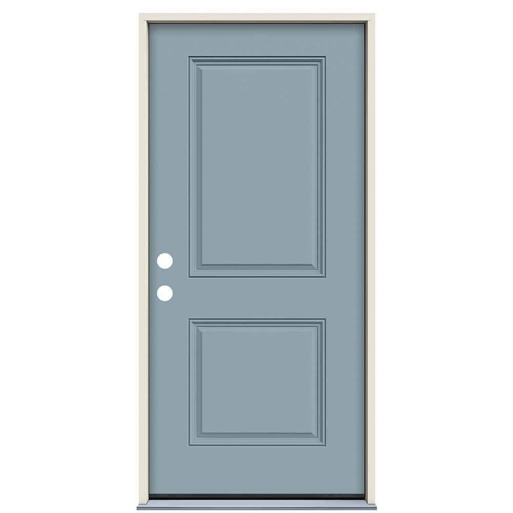 JELD-WEN 36 in. x 80 in. 2-Panel Right-Handed Light Blue Painted ...