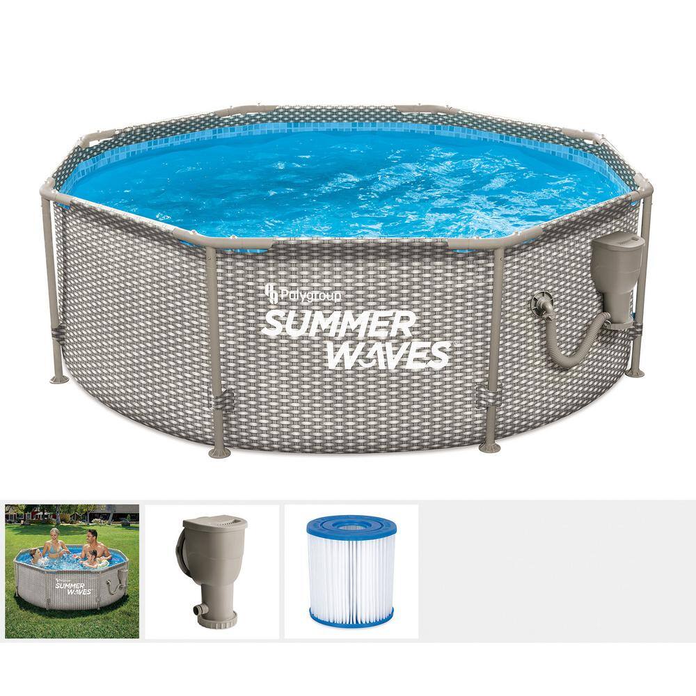 Summer Waves Rattan Active 8 ft. x 30 in. Outdoor Round Frame Above ...