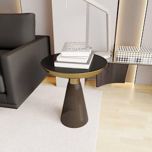 Leisuremod 19.68-Inch Round End Table Glass Tabletop Gold Iron Rim ...