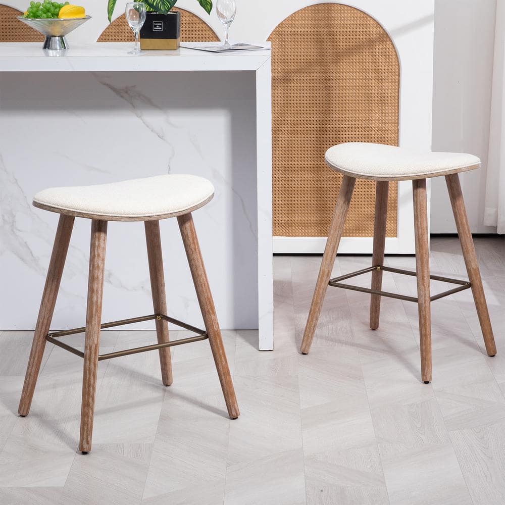 Glamour Home Beatriz 26in. Beige Wood Counter Stool with Woven Fabric ...