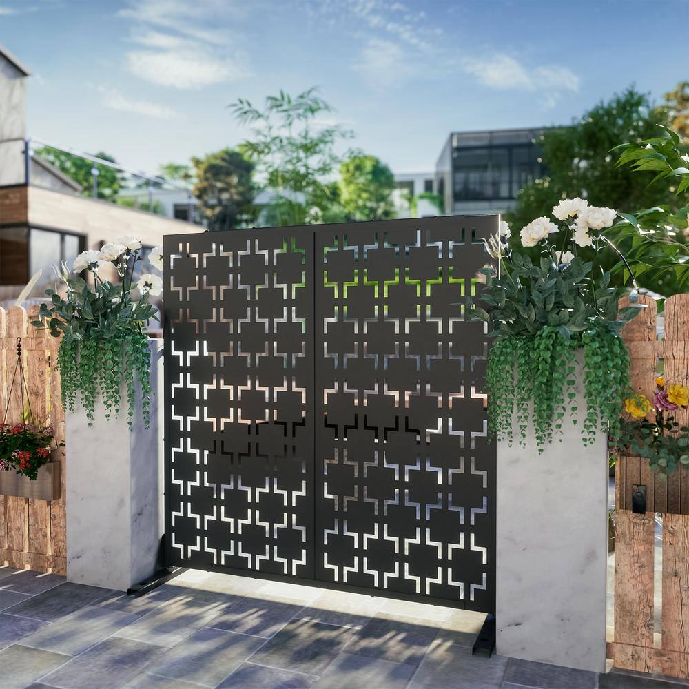 72 in. Galvanized Steel Outdoor Garden Fence Privacy Screen Garden ...