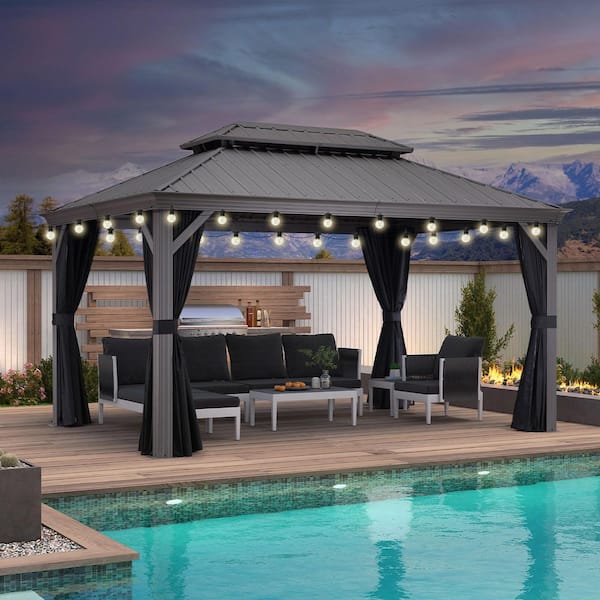 PURPLE LEAF 10 ft.x14ft.Light Gray Aluminum Frame Patio Outdoor Hardtop ...