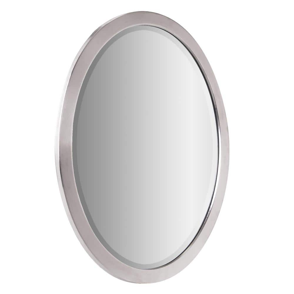 Deco Mirror 23 in. W x 29 in. H Classic Oval Metal Framed Beveled ...