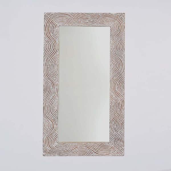 Brown 36 in. W x 72 in. H Wood Frame Handcarved Wave Design Rectangle ...