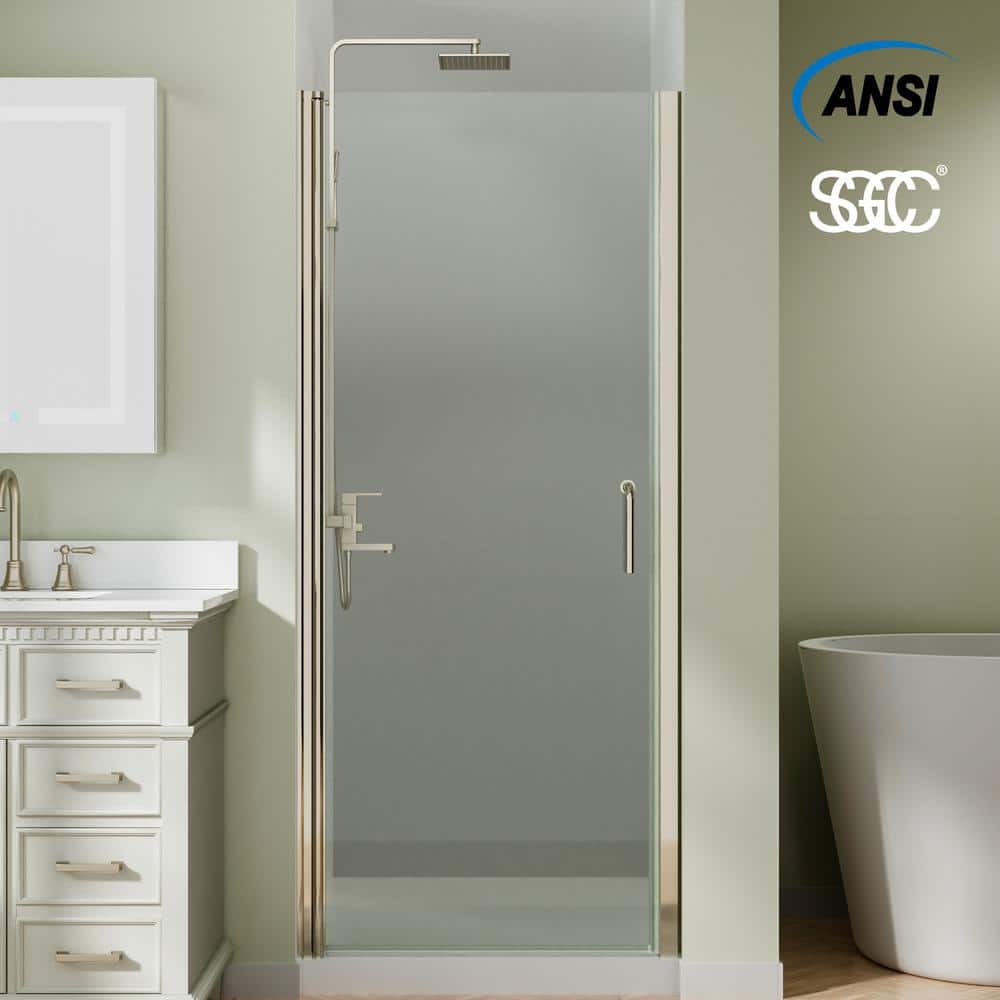 ES-DIY 32-34 in. W x 72 in. H Pivot Frameless Shower Door in Nickel ...