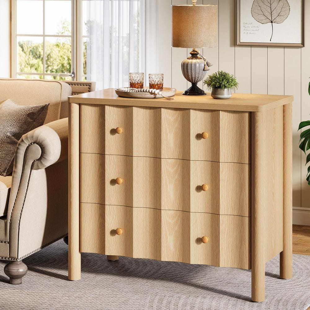 BYBLIGHT Fenley Brown 3 Drawers Oversized Nightstand 31.5 in. W Large ...