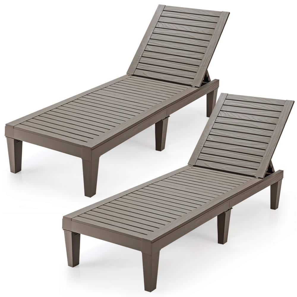 Gymax Brown Patio Plastic Outdoor Chaise Lounge Chair Recliner with ...