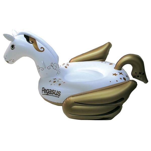 Swimline 104 in. x 73 in. White/Gold Giant Ride-On Pegasus Pool Float ...