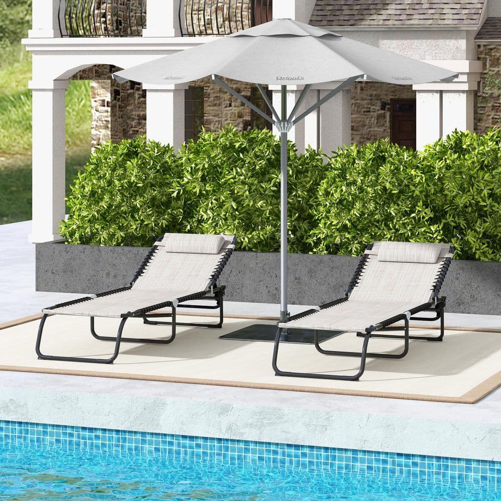 Sudzendf Set of 2 Cream White Steel Outdoor Lounge Chair, Patio Sun ...
