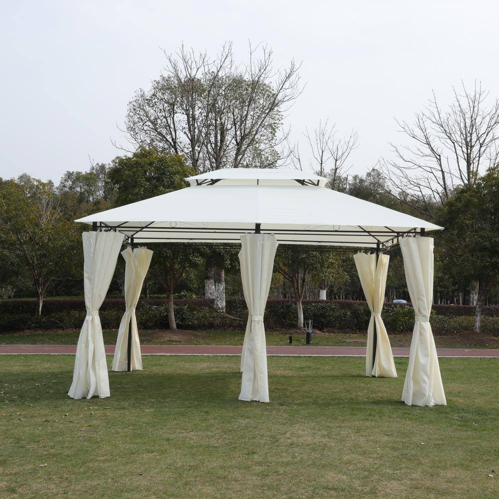 Huluwat 10 ft. x 13 ft. Beige Outdoor Patio Gazebo Canopy Tent With ...