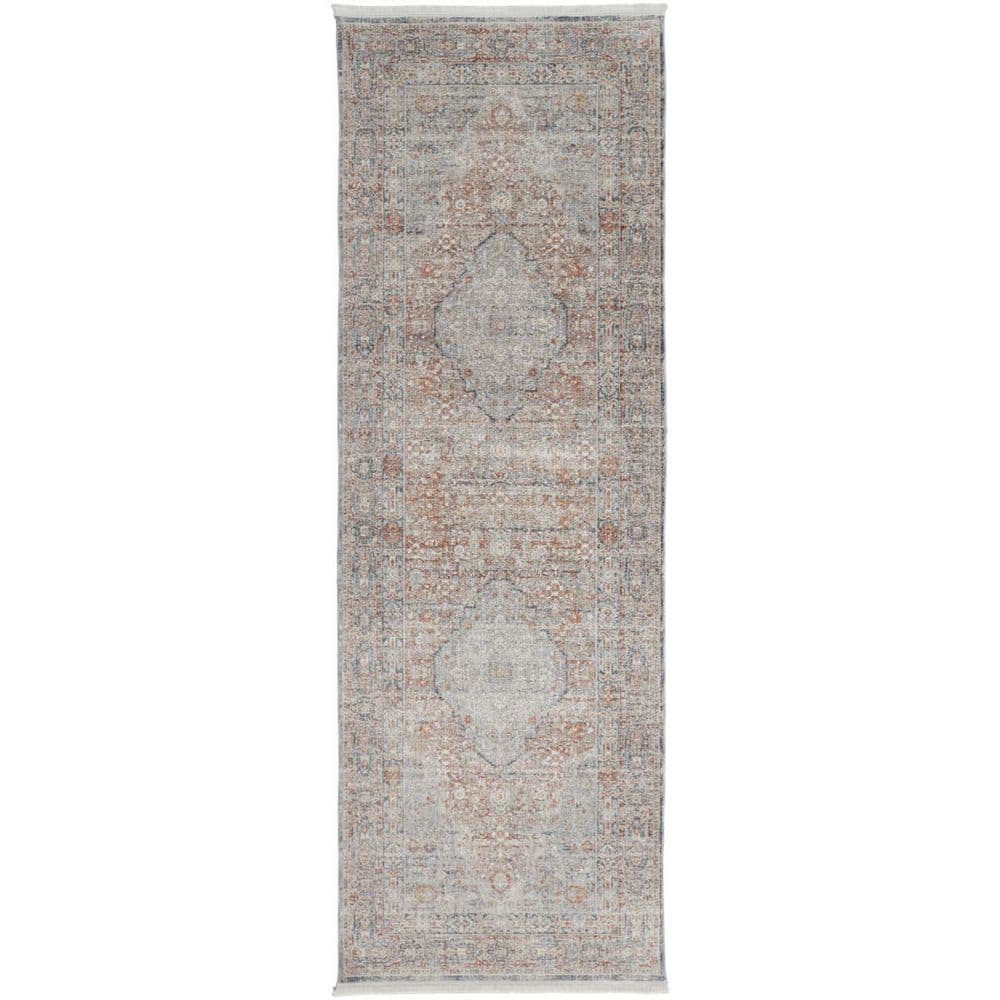 HomeRoots 2 ft. x 10 ft. Gray, Ivory, Orange Oriental Runner Rug ...