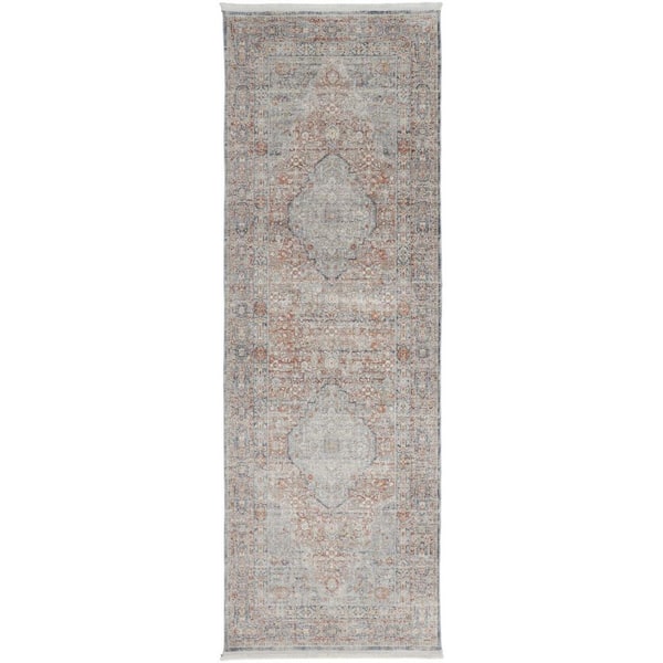HomeRoots 2 ft. x 10 ft. Gray, Ivory, Orange Oriental Runner Rug ...