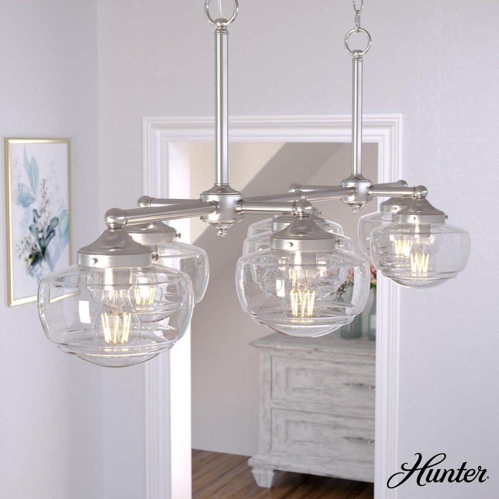 Hunter Saddle Creek 7-Light Brushed Nickel Schoolhouse Chandelier with ...
