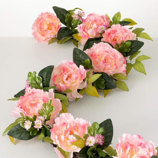 SULLIVANS 72 in. Artificial Pink Peony Floral Garland PEGD - The Home Depot