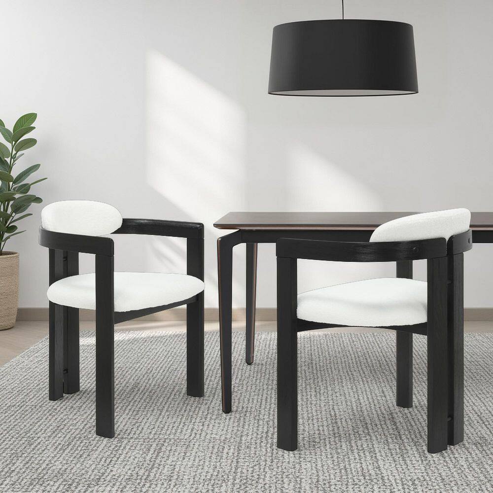 Armen Living Jazmin White Curved Back Wood Dining Chair with Boucle ...