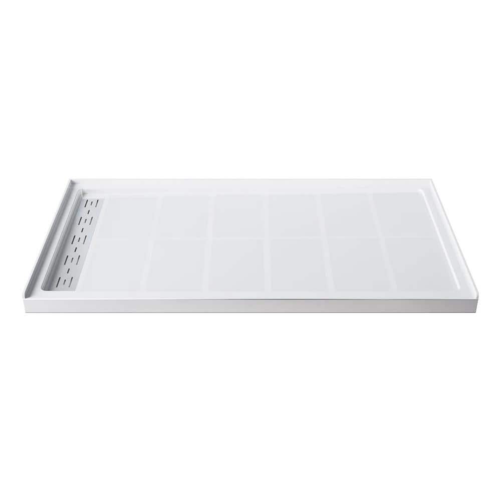 LTMATE 48 in. L x 32 in. W Alcove Shower Pan Base with Left Drain in ...
