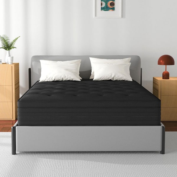 Black Twin Medium Memory Foam Hybrid 12 in. Bed-in-a-Box Mattress HD ...