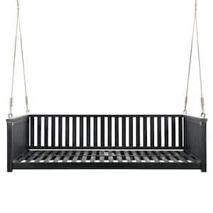 Zeus & Ruta 79.1 in. Black Patio Twin Size Garden Swing Bed Outdoor ...