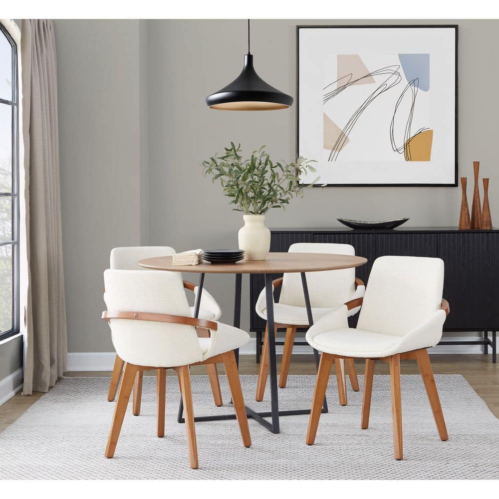 Lumisource Cosmo Cream Noise Fabric and Walnut Wood Side Chair CH ...