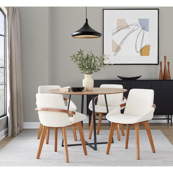 Lumisource Cosmo Cream Noise Fabric and Walnut Wood Side Chair CH ...