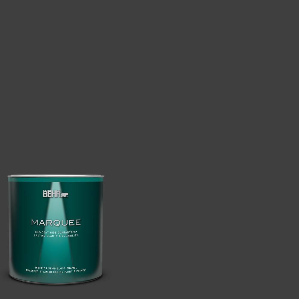 BEHR MARQUEE 1 qt. #ECC-10-2 Jet Black Semi-Gloss Enamel Interior Paint ...