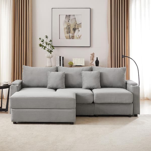 Qualler 95.3 in. 2-piece Corduroy Rectangle Sectional Sofa in. Gray ...