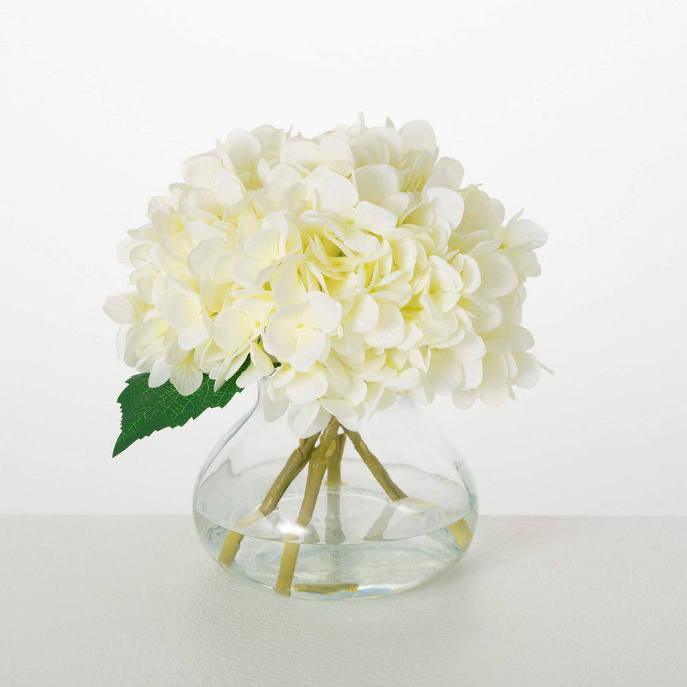 SULLIVANS 9 in. Artificial White Hydrangea Floral Arrangement in Vase ...