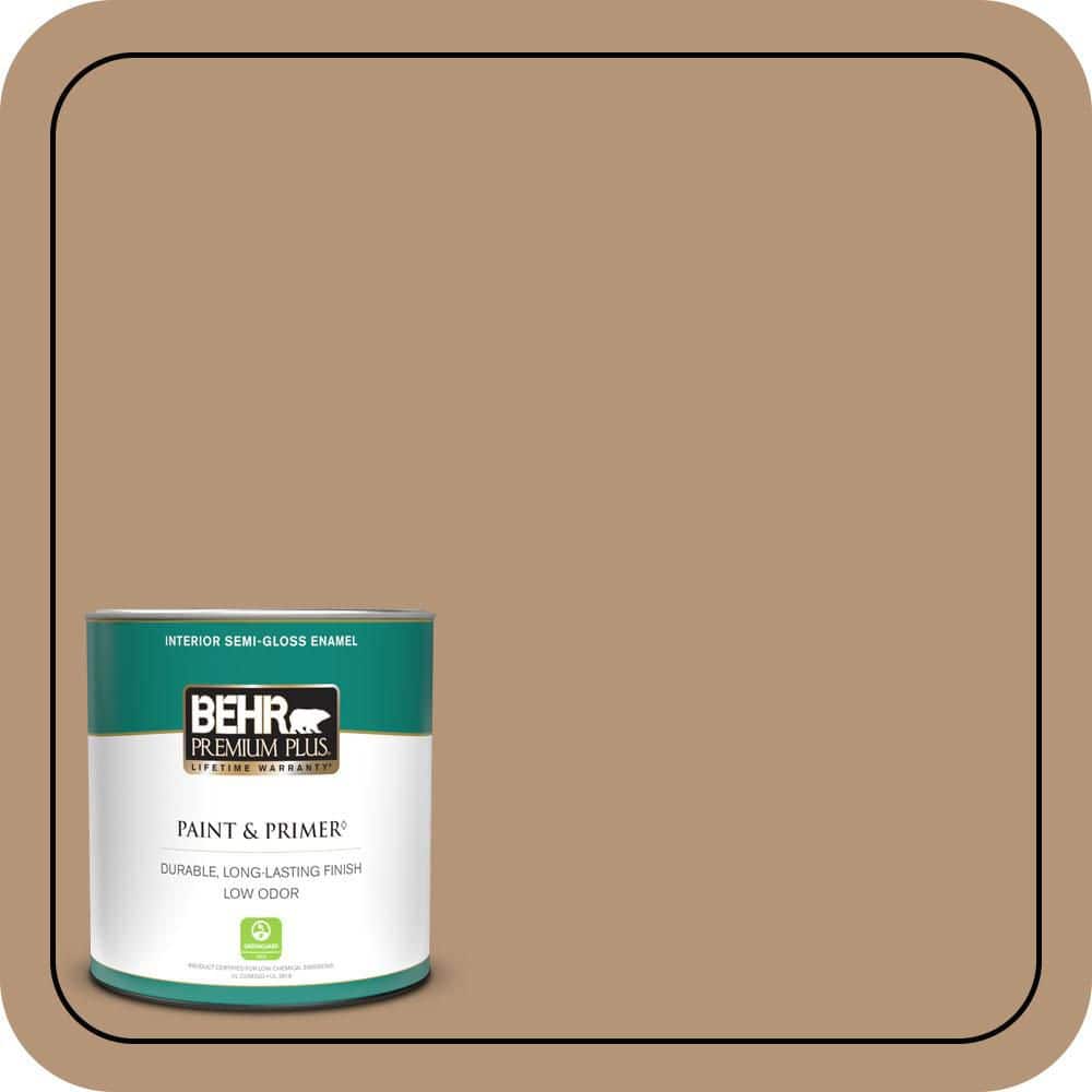 BEHR PREMIUM PLUS 1 qt. #280F-4 Burnt Almond Semi-Gloss Enamel Low Odor ...