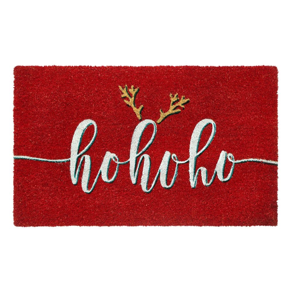 VCNY Home Ho Ho Ho Red 18 in. x 30 in. Coir Printed Outdoor Door Mat ...