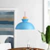 RRTYO Matisse 1-Light Azure Blue Single Dome Pendant Light with Metal ...