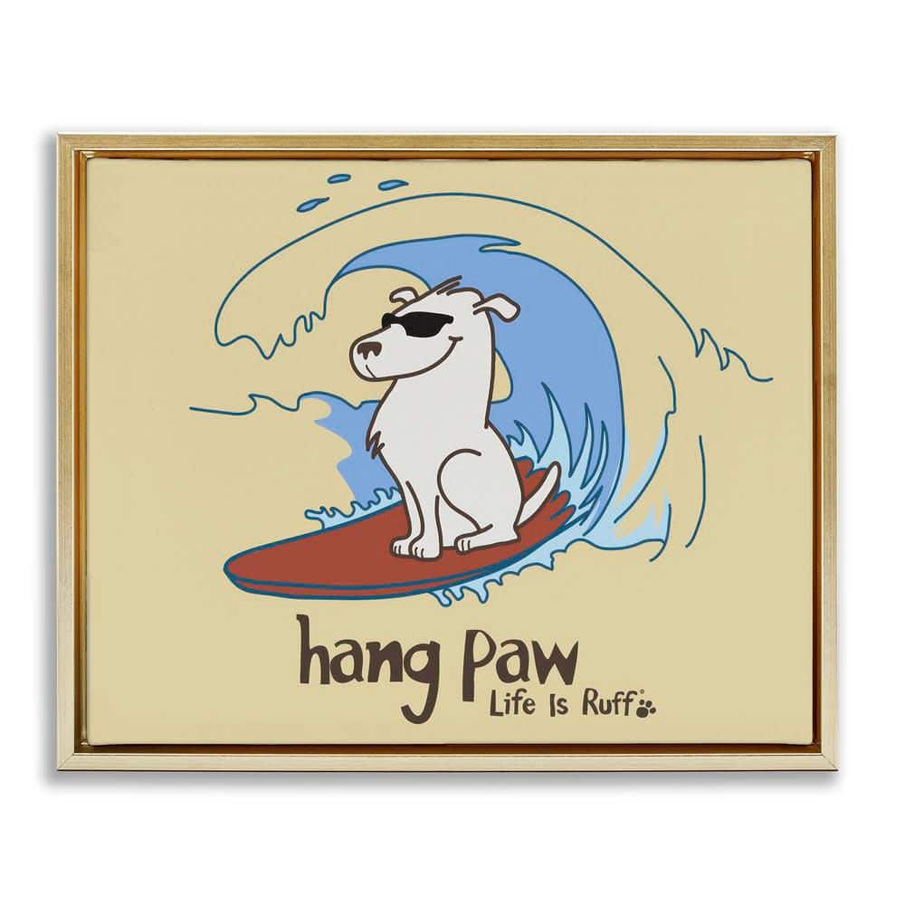 Stupell Industries Hang Paw Surfing Dog by LIR Gold Floater Frame ...