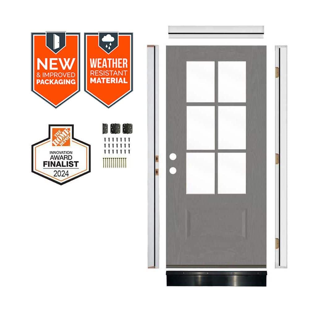Krosswood Doors 36in.x79in.Farmhouse 6-Lite ClearGlass RH MalibuGrey ...