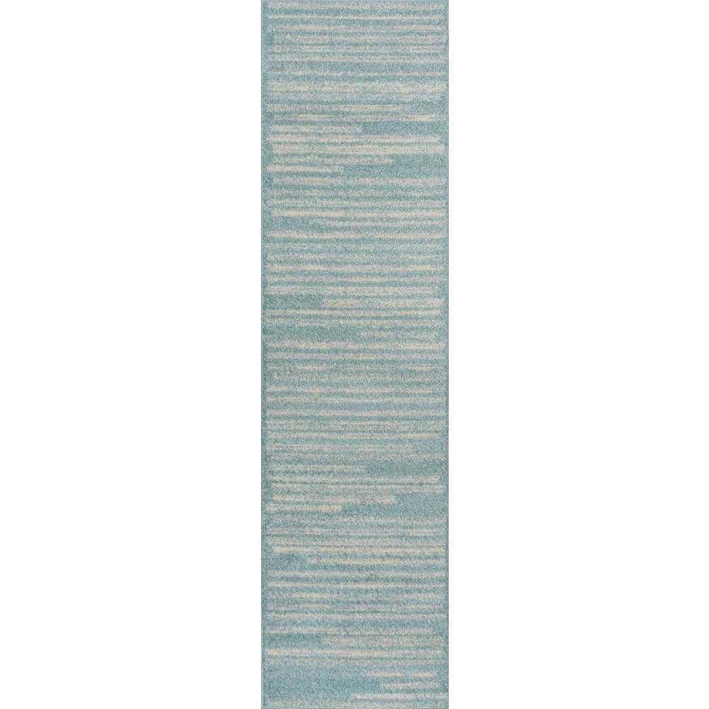 JONATHAN Y Khalil Modern Berber Stripe Turquoise/Cream 2 ft. x 8 ft ...