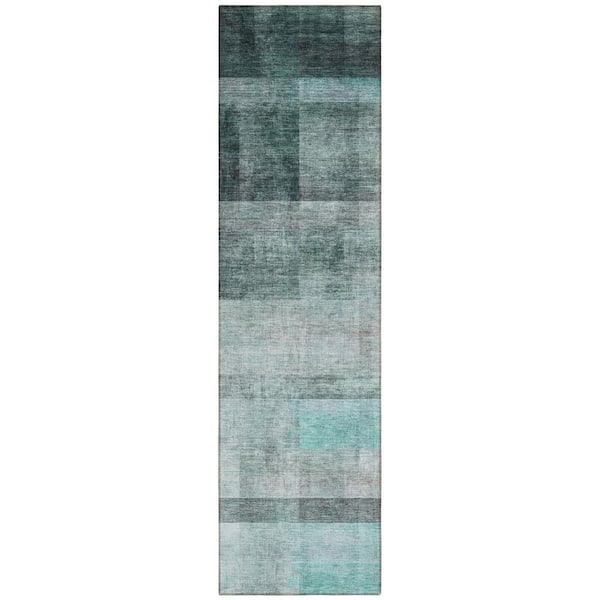 HomeRoots Teal 2 ft. x 8 ft. Woven Solid Color Runner Indoor/Outdoor ...