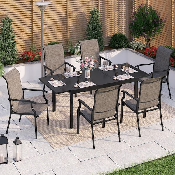 PHI VILLA Black 7-Piece Metal Patio Outdoor Dining Set with Geometric ...